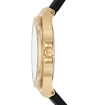 Michael Kors Women's Mini-Lennox Three-Hand Black Silicone Strap Watch ...