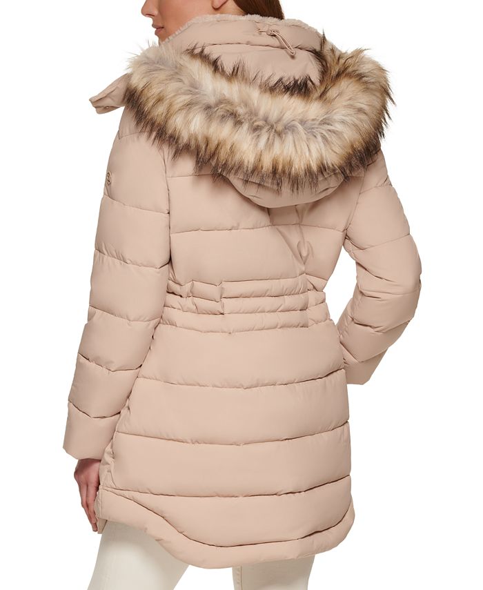 Calvin Klein Women's Faux-Fur-Trim Hooded Puffer Coat, Created for Macy's & Reviews - Coats ...