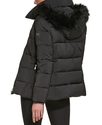 Calvin Klein Women's Faux-Fur-Trim Hooded Puffer Coat - Macy's