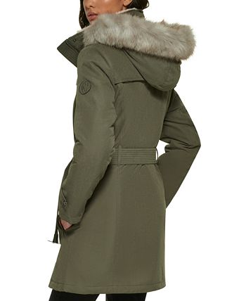 DKNY Women's Belted Faux-Fur-Trim Hooded Anorak & Reviews - Coats & Jackets - Women - Macy's