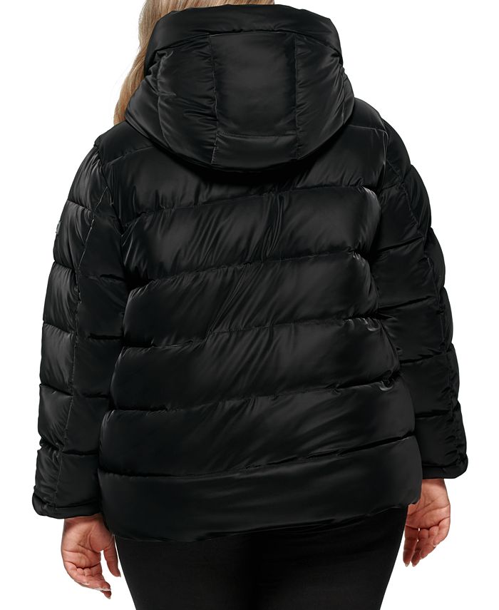 DKNY Women's Plus Hooded Shine Puffer Coat, Created for Macy's ...