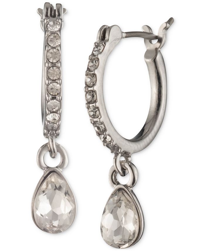 Givenchy Silver-Tone Pear-Shape Crystal Charm Pavé Huggie Hoop Earrings ...