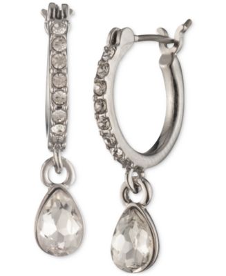 Givenchy Silver-Tone Pear-Shape Crystal Charm Pavé Huggie Hoop Earrings ...