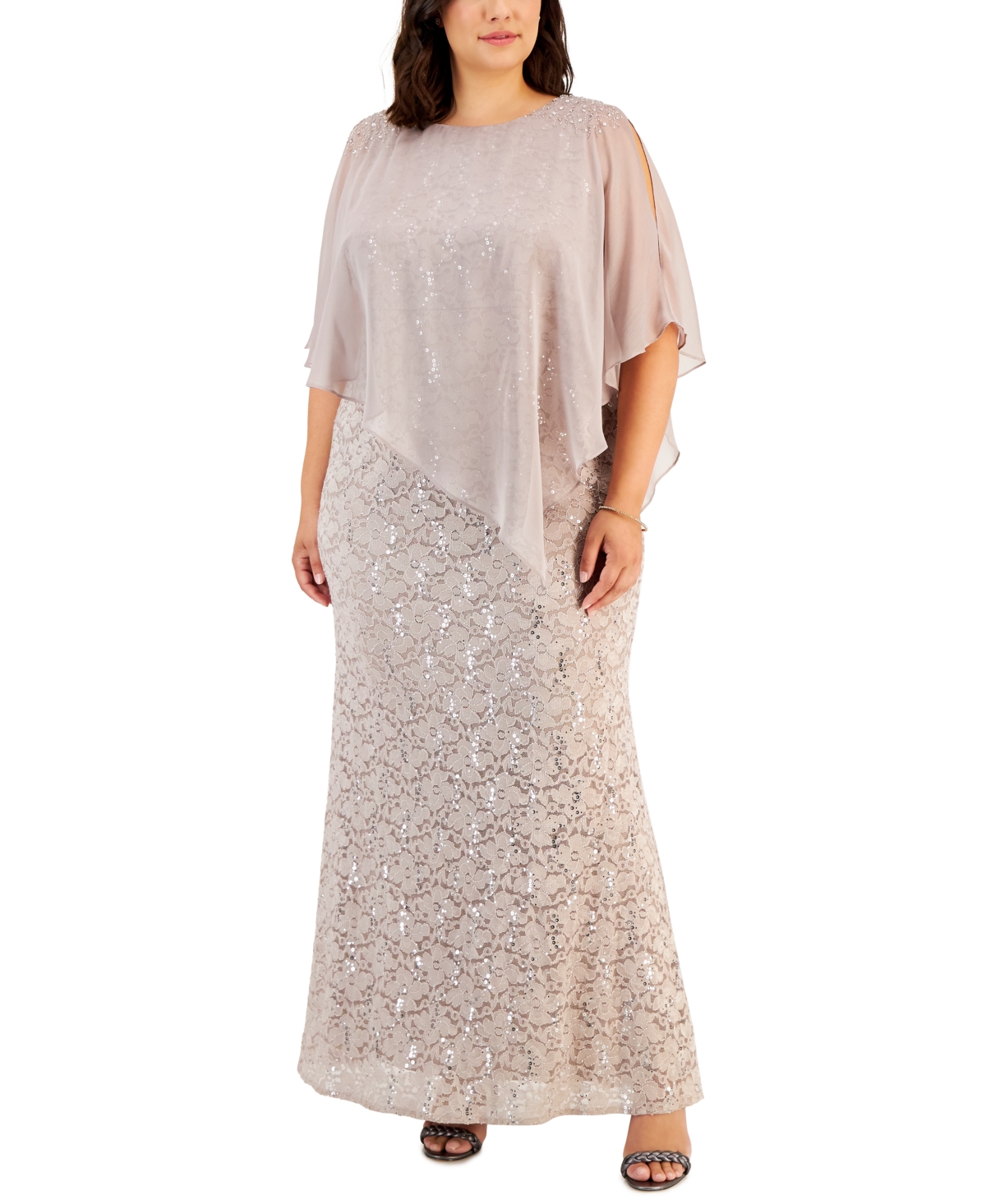 Click here for Sl Fashions Plus Size Beaded Popover Gown - Buff prices