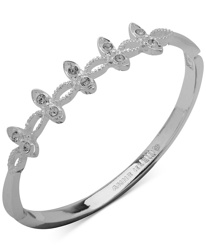 Anne Klein Silver-Tone Crystal Navette-Shape Station Bangle Bracelet ...