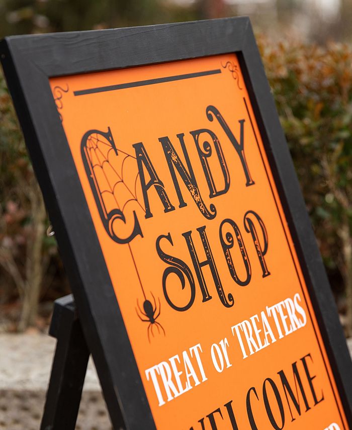 Glitzhome Halloween Wooden "Candy Shop" Standing Easel Sign or Hanging ...