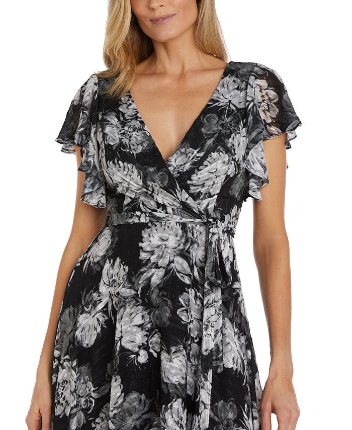 Nightway Women's Floral-Print Handkerchief-Hem Wrap Dress - Macy's
