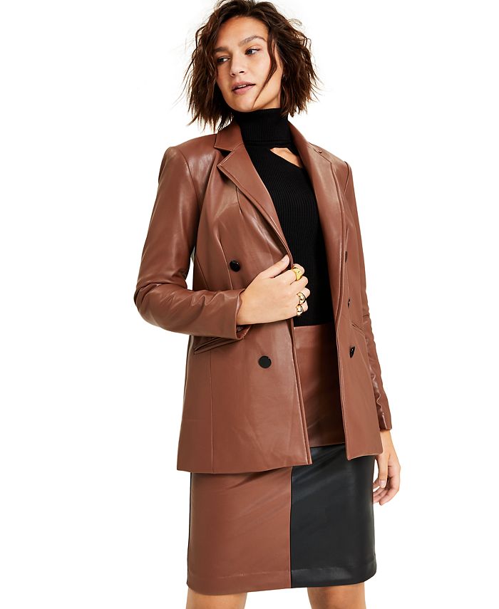 Bar III Women's Faux-Leather Blazer, Created for Macy's & Reviews ...
