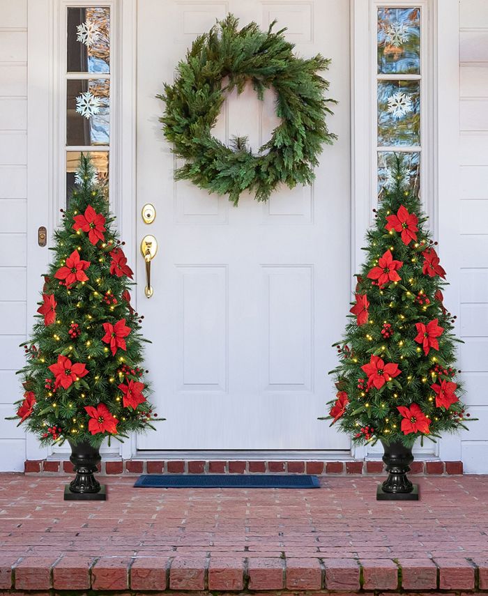 Glitzhome 5' Pre-Lit Pine Artificial Christmas Porch Tree with 150 Warm ...