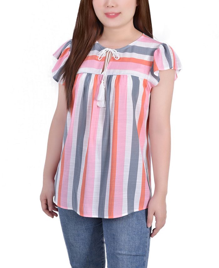 NY Collection Petite Size Drawstring Neck Top - Macy's