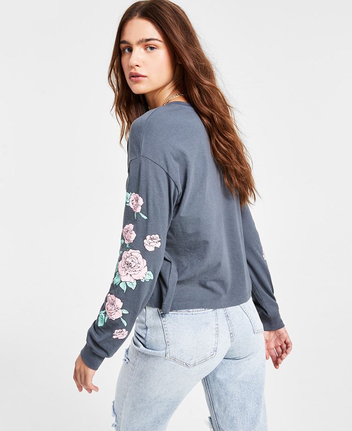 Rebellious One Juniors' Rose-Print T-Shirt - Macy's