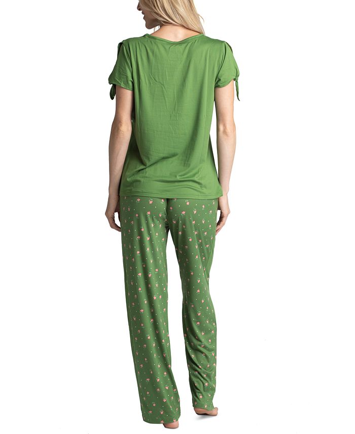 Muk Luks Women's Tie-Cuff Split-Sleeve Top & Open-Leg Pajama Pants Set ...