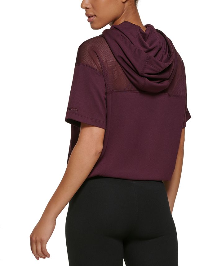 DKNY Mesh-Trim Hooded Top & Reviews - Activewear - Women - Macy's