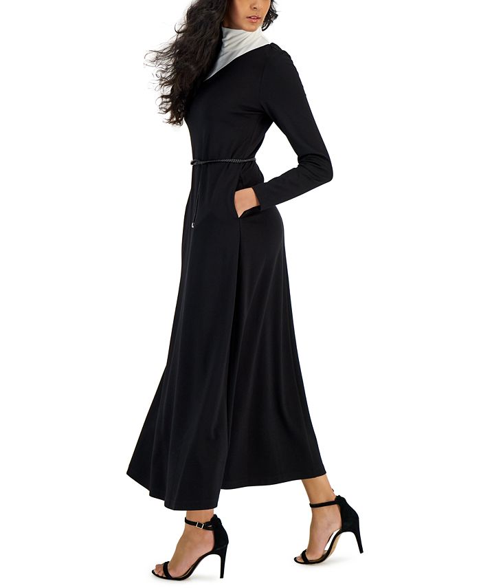 Anne Klein Women's Colorblocked Mock-Neck Belted Serenity Dress - Macy's Anne Klein Women's Colorblocked Mock-Neck Belted Serenity Dress - Macy's