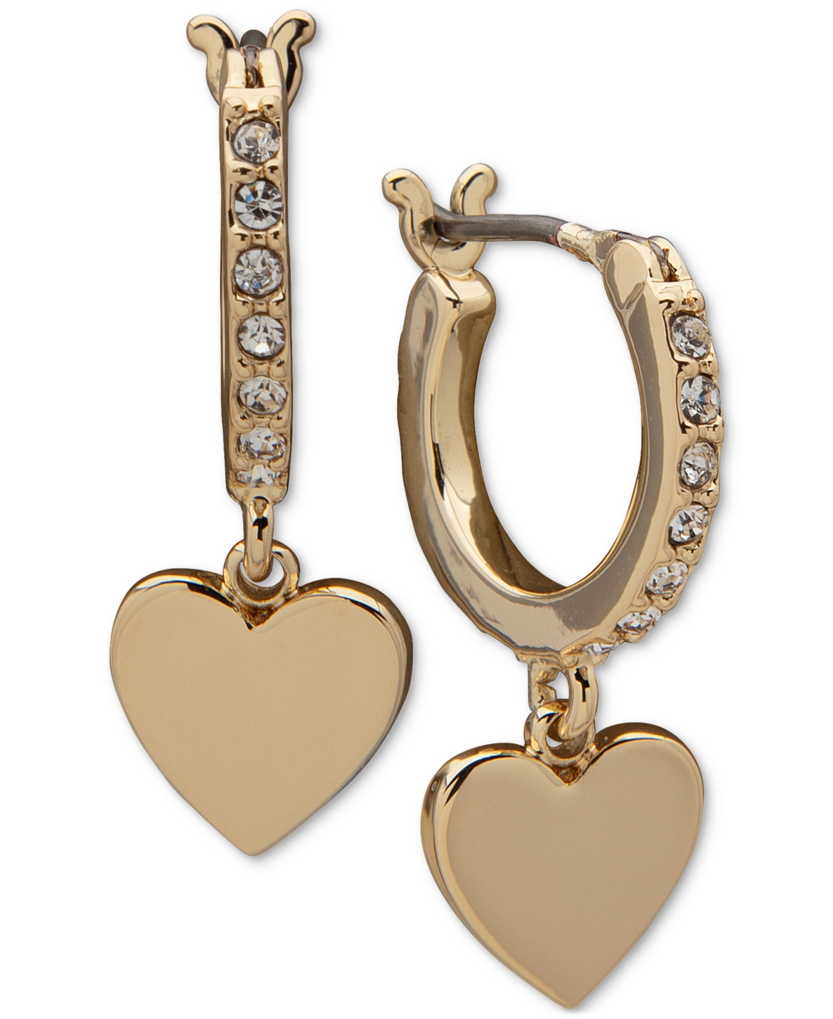 Click here for Dkny Gold-Tone Heart Charm Pave Hoop Earrings - Go... prices