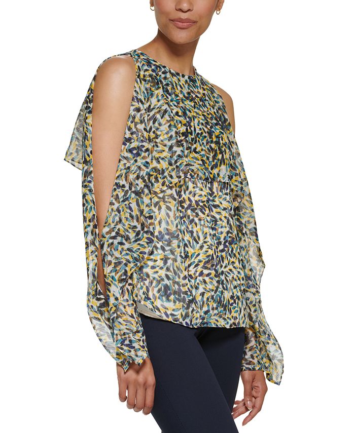 DKNY Petite Cold Shoulder Cape-Sleeve Top - Macy's