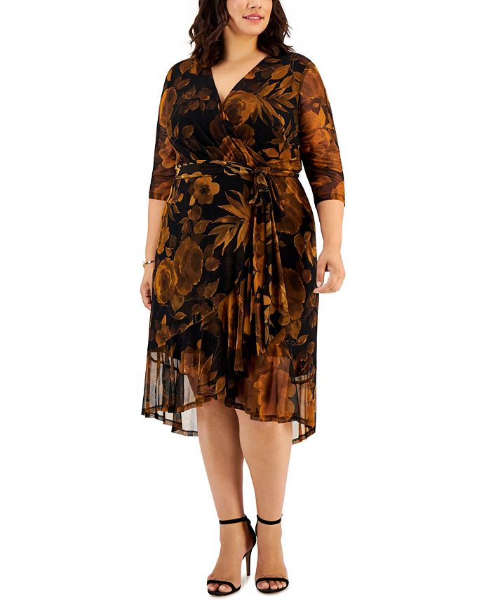 Connected Plus Size Floral Print Faux Wrap Dress Macys