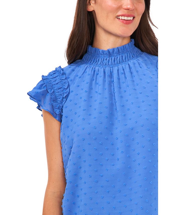 CeCe Women's Ruffled Flutter Sleeve Mock Neck Blouse - Macy's