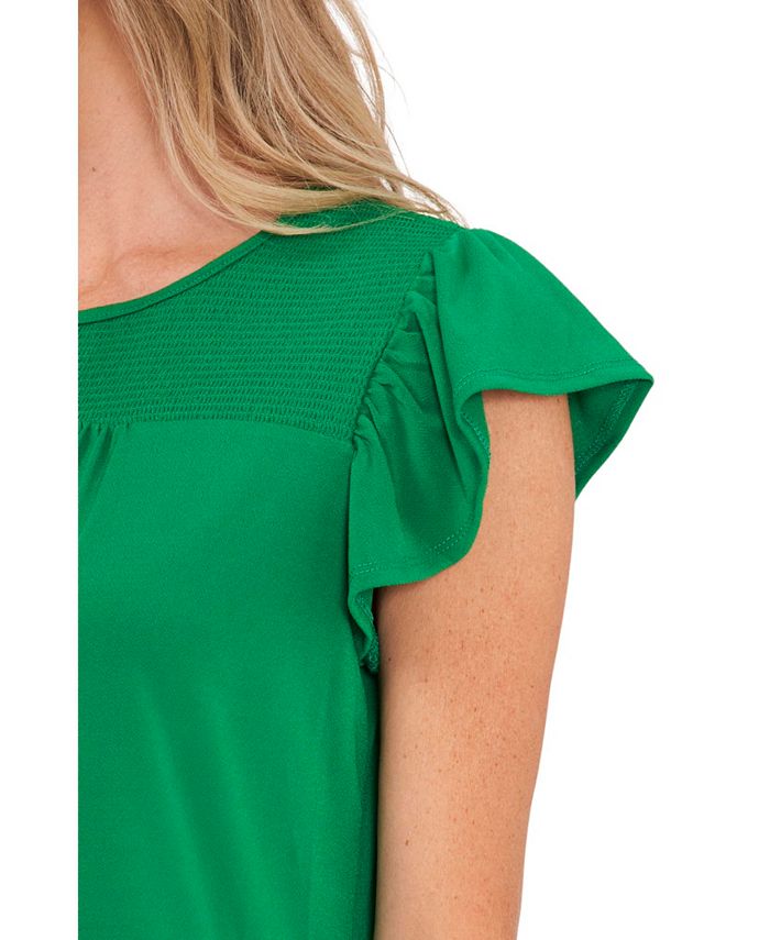 Cece Womens Flutter Sleeve Smocked Yoke Ruffle Hem Knit Top And Reviews