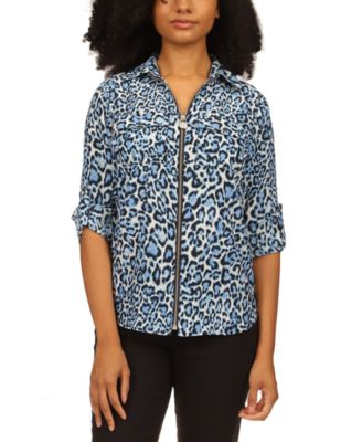 Michael Kors Wildcat Print Zip Front Top Regular Petite Sizes Macy s