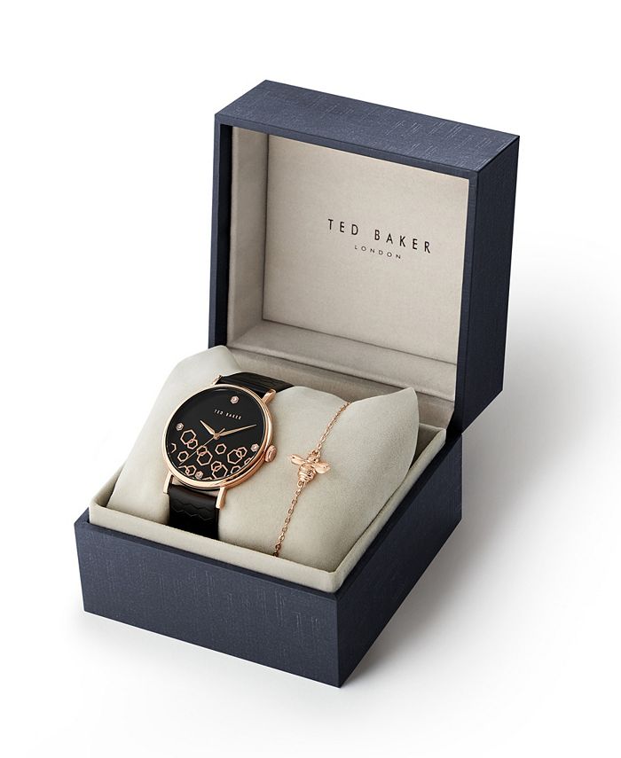 Ted Baker Women's Phylipa Beehive Black Leather Strap Watch 37mm and ...