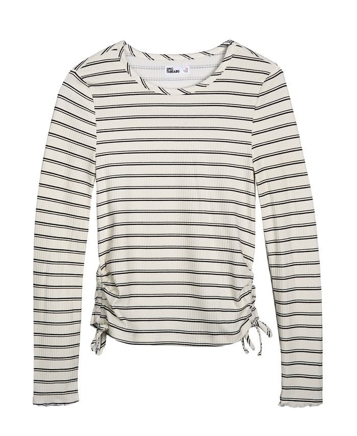 Epic Threads Big Girls Long Sleeve Striped Rib Top - Macy's