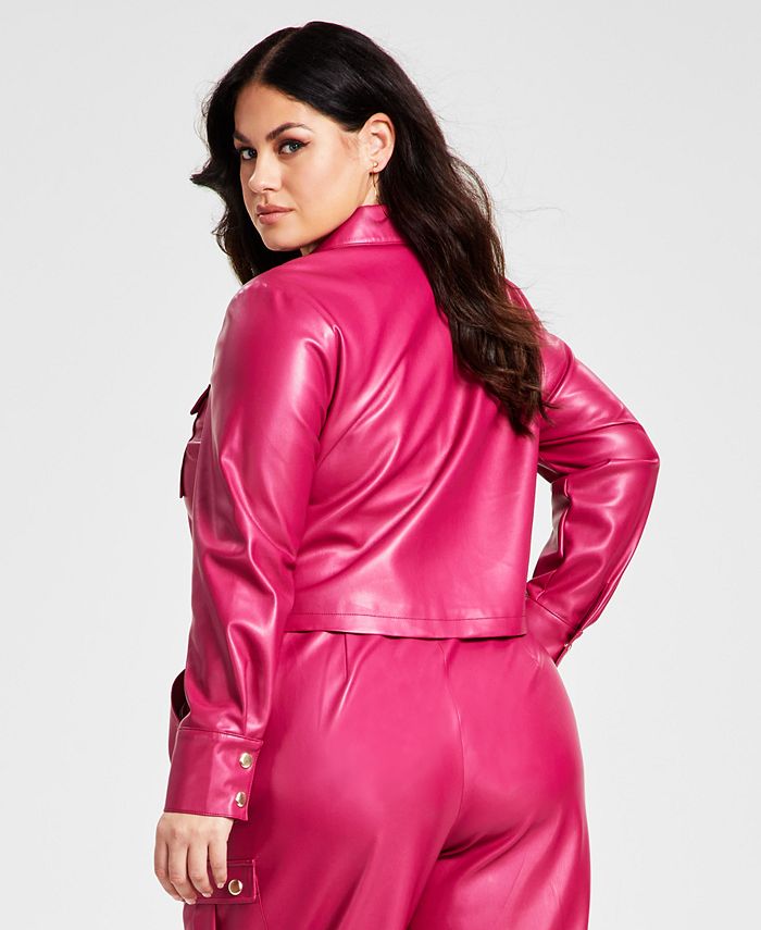 Nina Parker Plus Size Pleather Chest-Pocket Utility Jacket, Created for ...