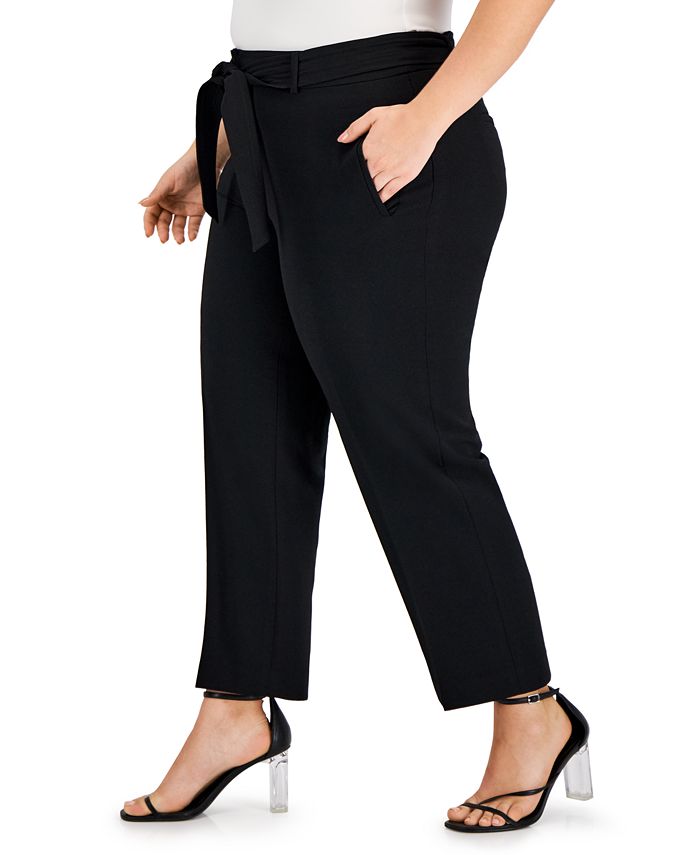 Bar III Plus Size Tie-Waist Crepe Pants, Created for Macy's - Macy's