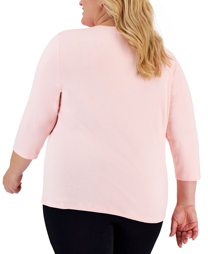 Karen Scott Plus Size Paris Corner 3/4-Sleeve Top, Created for Macy's ...