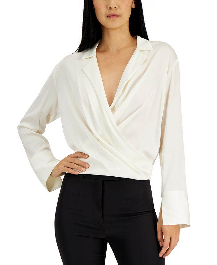 Donna Karan Women's Notched Collar Draped V-Neck Blouse - Macy's
