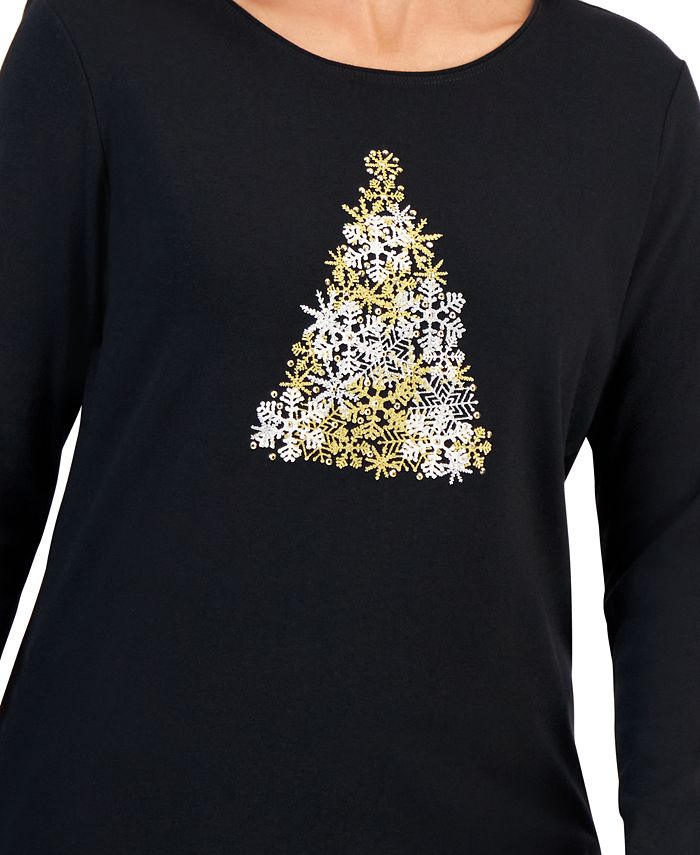 Karen Scott Women's Long-Sleeve Snowy Tree Top, Created for Macy's ...