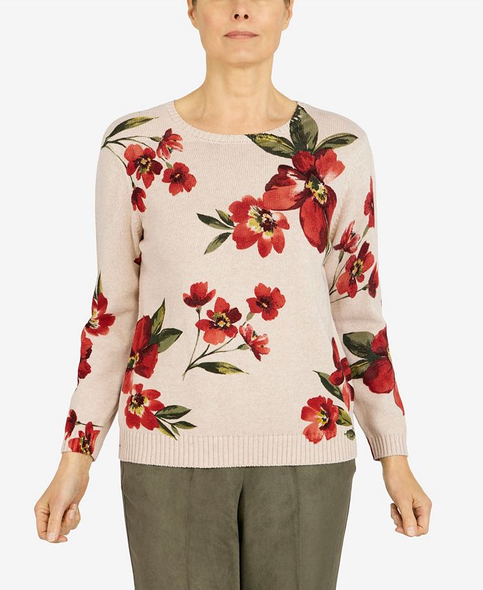 Alfred Dunner Women's Copper Canyon Crew Neck Long Sleeve Floral Print ...