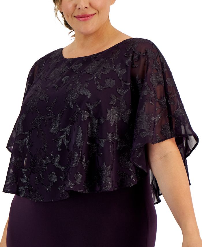 Connected Plus Size Jersey Cape Overlay Gown - Macy's