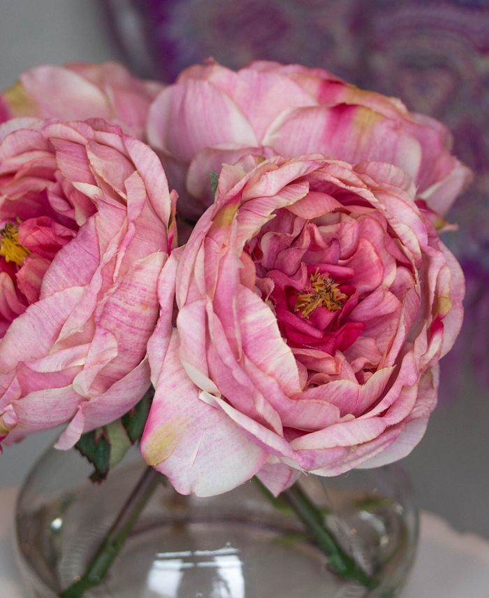 Nearly Natural Fancy Pink Rose Arrangement with Vase - Macy's