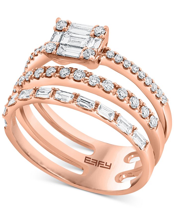 EFFY Collection EFFY® Diamond Baguette & Round Three Row Statement Ring ...