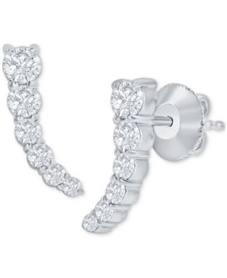 Diamond Graduated Ear Climbers (7/8 ct. t.w.) in 14k White Gold - Macy's