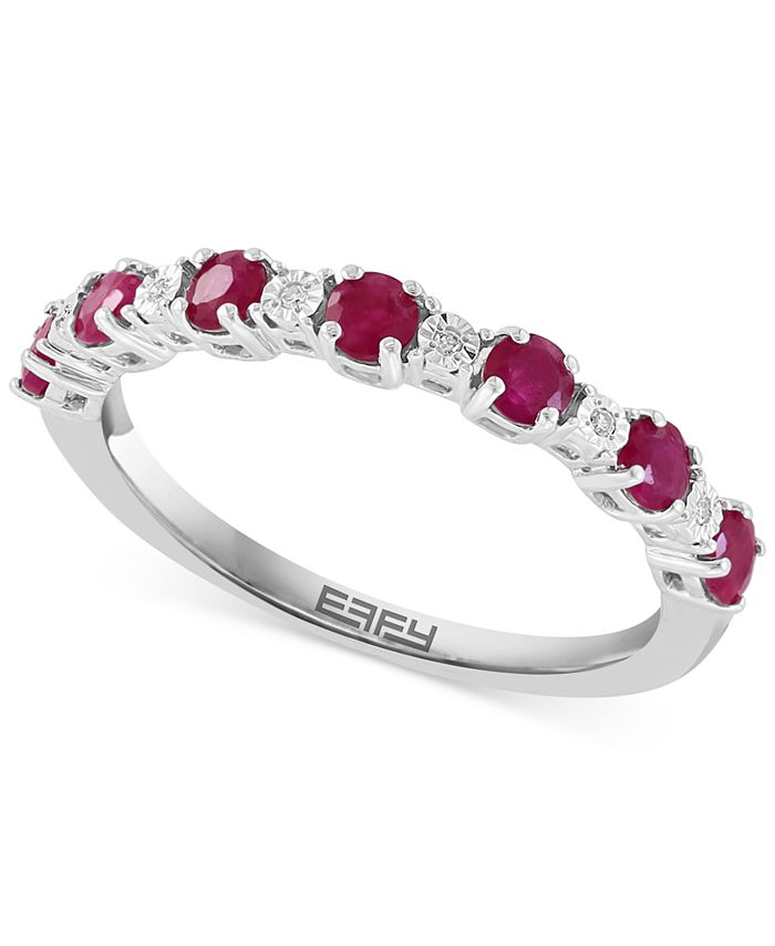 EFFY Collection EFFY® Ruby (3/4 ct. t.w.) & Diamond Accent Stacking Ring in Sterling Silver - Macy's