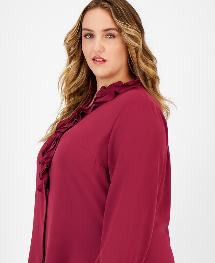 Bar III Plus Size Ruffled Split-Neck Blouse, Created for Macy's ...