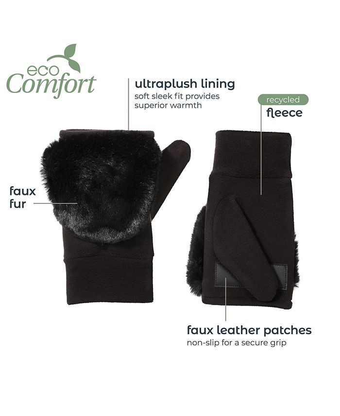 Isotoner Signature Lined Fleece Flip Mitten with Faux Fur - Macy's