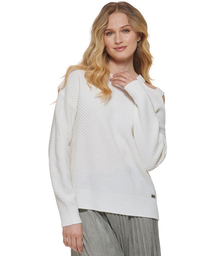 DKNY Women's Cut-Out-Shoulder Sequined-Strap Ribbed Sweater & Reviews ...