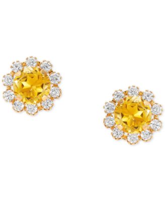 Citrine 3 4 ct. tw. Lab Grown White Sapphire 5 8 ct. t.w. Halo Stud Earrings in 14k Gold