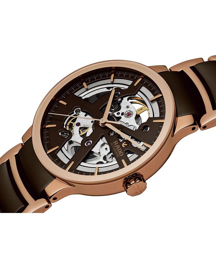 Rado Women's Swiss Automatic Centrix Open Heart Brown Ceramic & Rose ...
