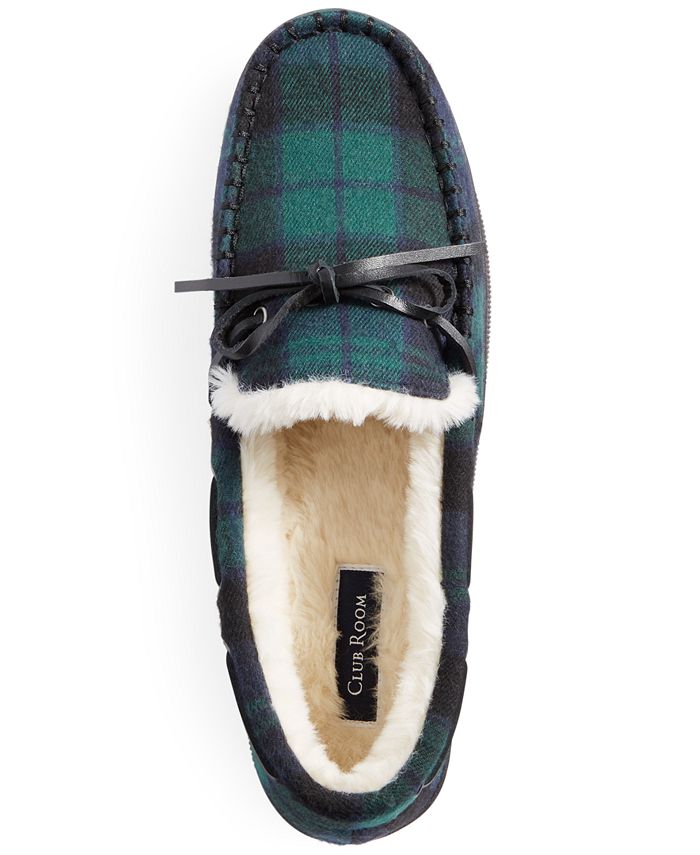 Club Room Men's Plaid Moccasin Slippers with Faux-Fur Lining, Created ...