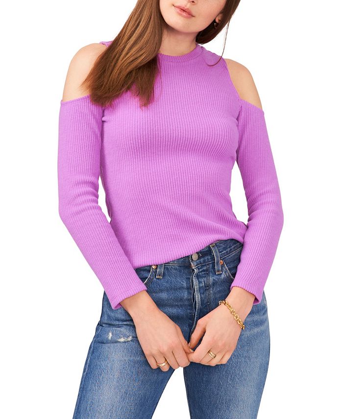 1state Womens Long Sleeve Cold Shoulder Crewneck Top Macys