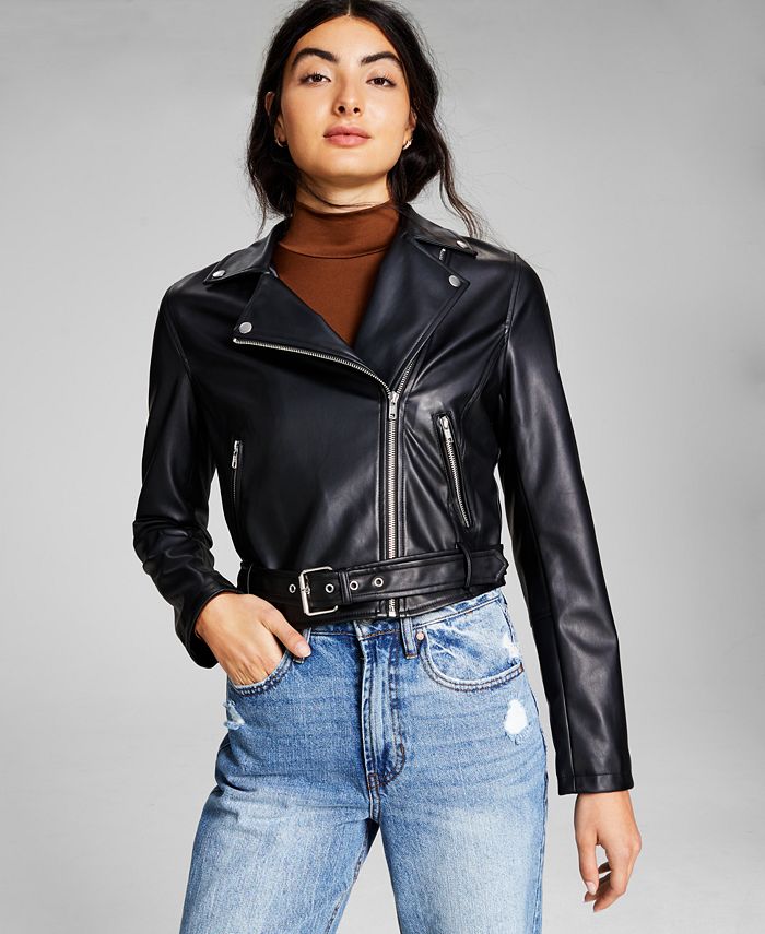 And Now This Women's Belted Faux-Leather Moto Jacket & Reviews - Jackets & Blazers - Women - Macy's