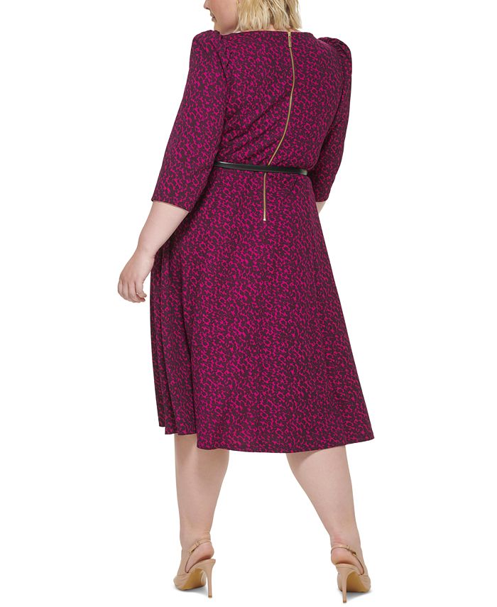Calvin Klein Plus Size 3/4-Sleeve Belted Midi Dress - Macy's