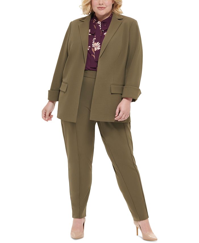 Calvin Klein Plus Size Padded Scuba-Crepe Open-Front Blazer - Macy's