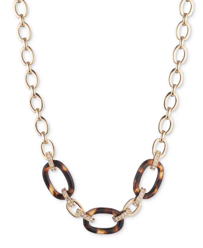 Lauren Ralph Lauren Gold-Tone Pavé & Tortoise-Look Link 16" Statement Necklace - Macy's