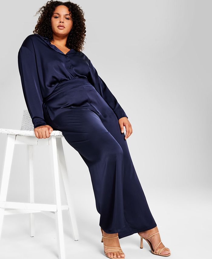 And Now This Trendy Plus Size Satin Wide-Leg Pants & Reviews - Pants ...