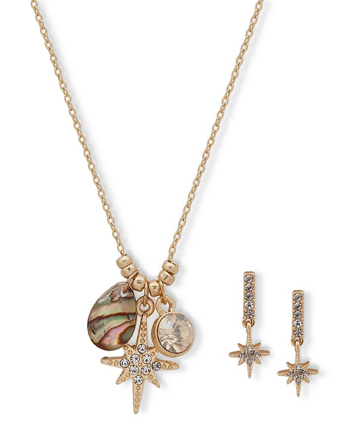lonna & lilly Gold-Tone Mixed Stone Starburst Multi-Charm Pendant ...